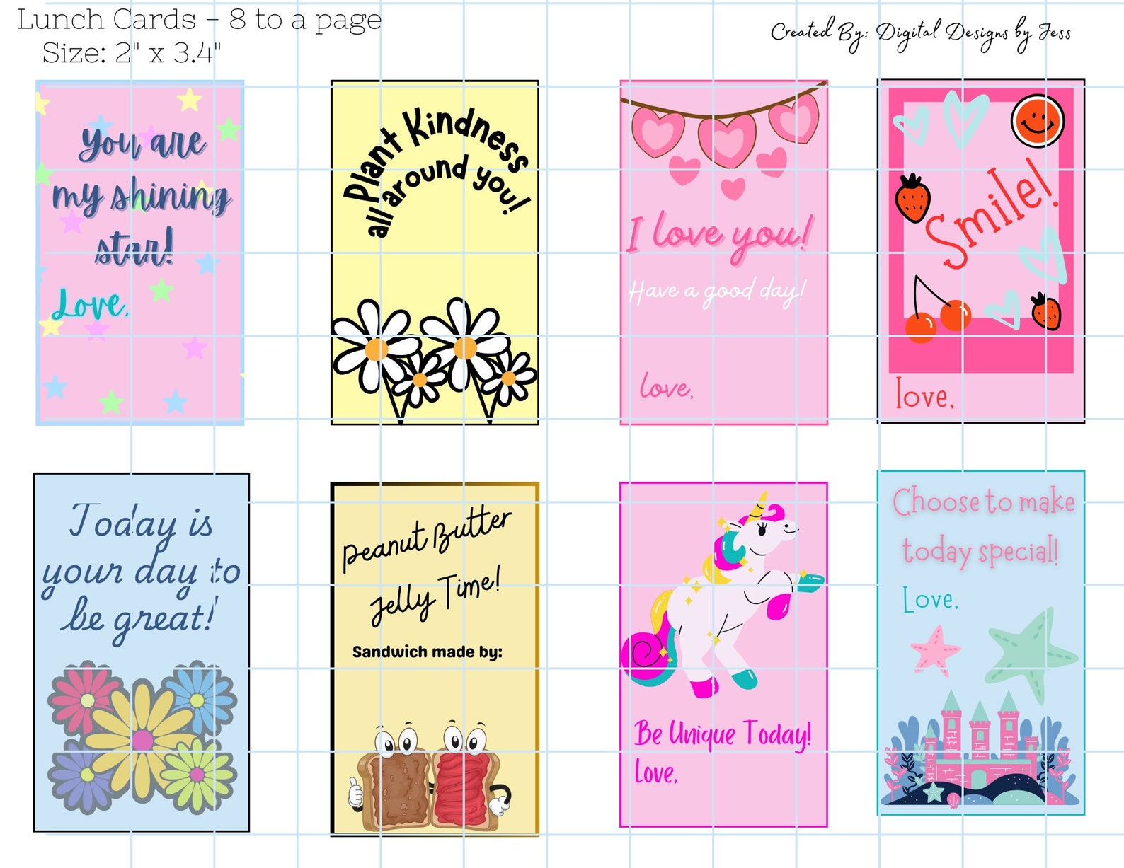 Lunch Box Notes Pink . Instant Download . Digital Download . Lunch Box ...