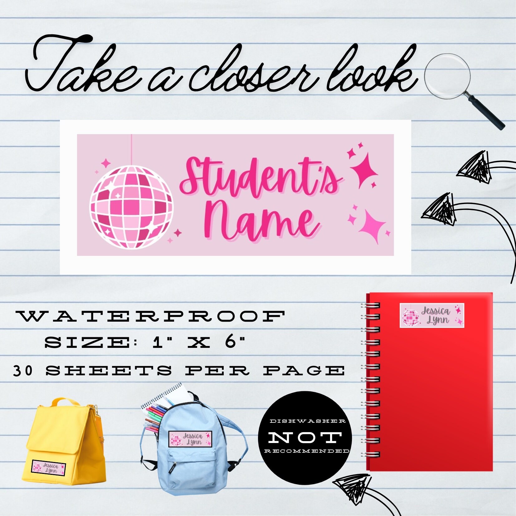 Pink Disco Labels for School . Pink Sparkle Labels . School Supplies ...