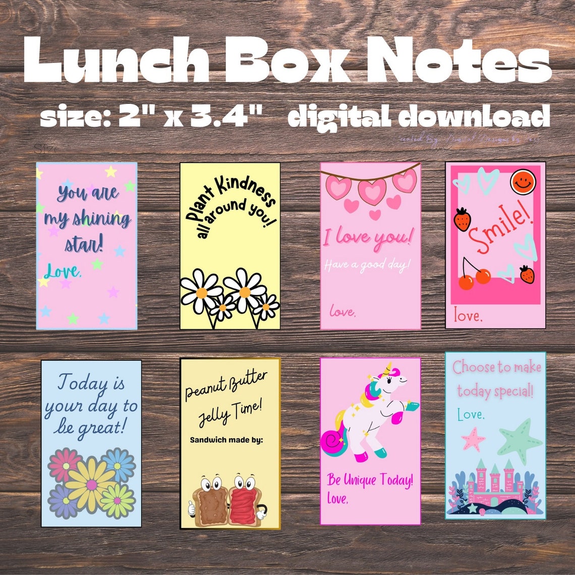 Lunch Box Notes Pink . Instant Download . Digital Download . Lunch Box ...