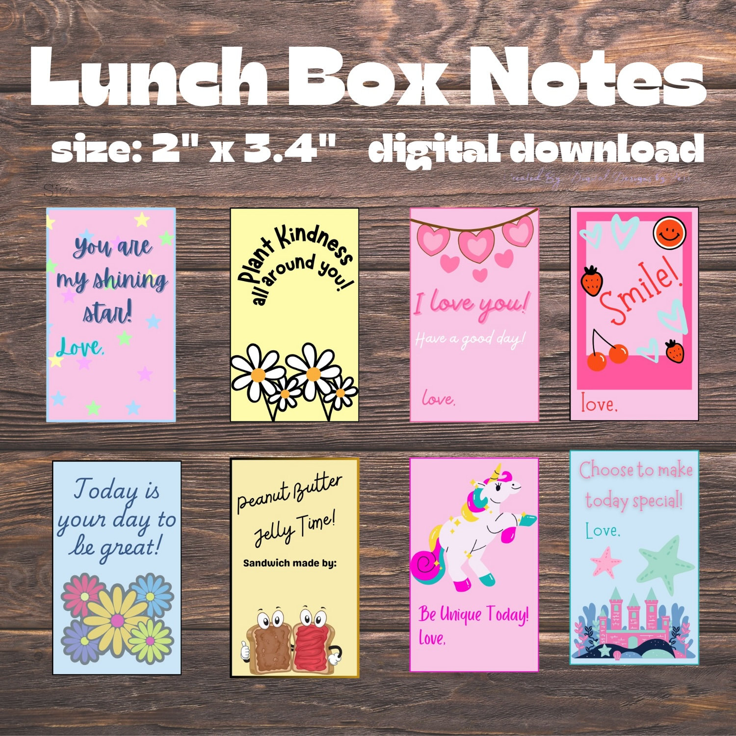 Lunch Box Notes Pink . Instant Download . Digital Download . Lunch Box ...