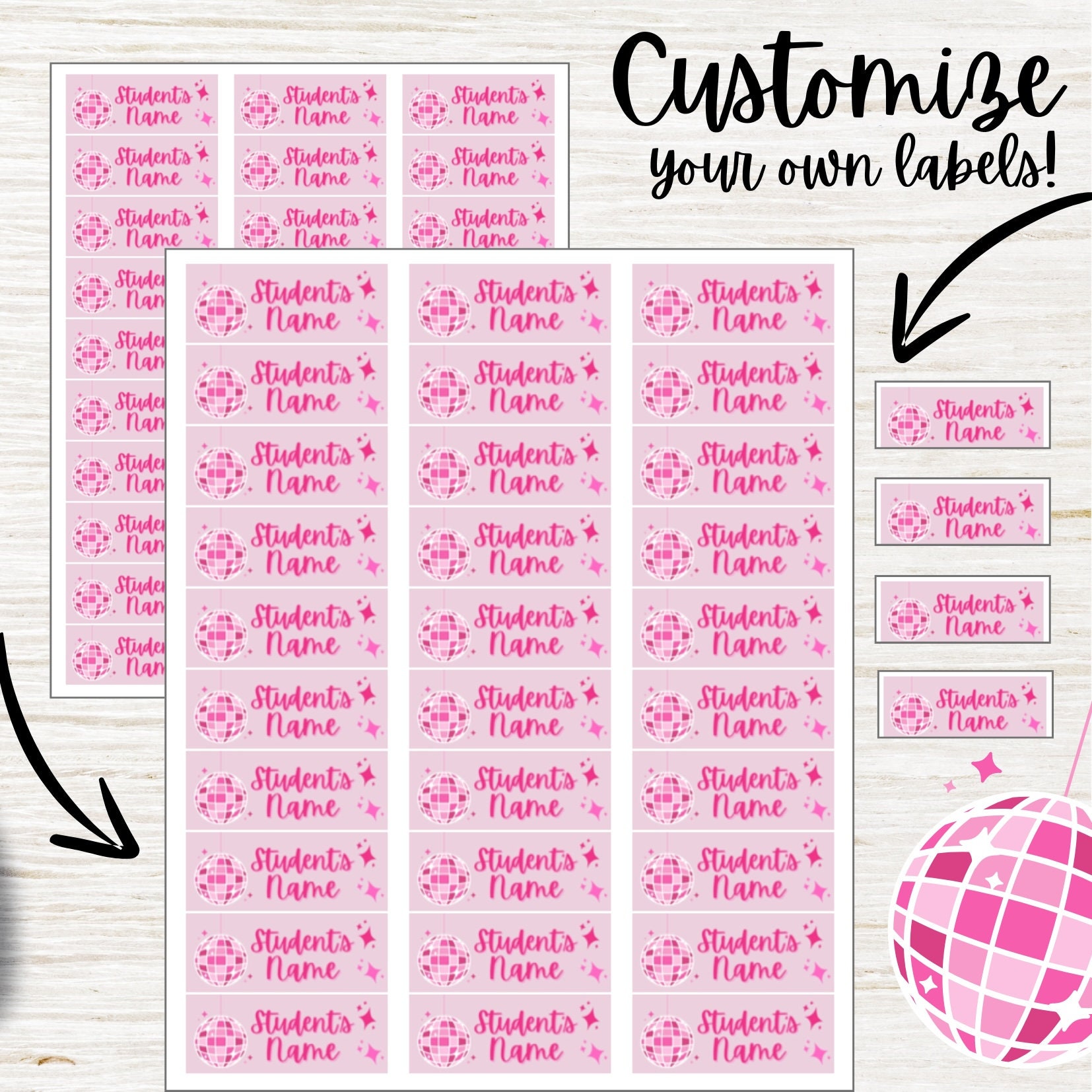 Pink Disco Labels for School . Pink Sparkle Labels . School Supplies ...