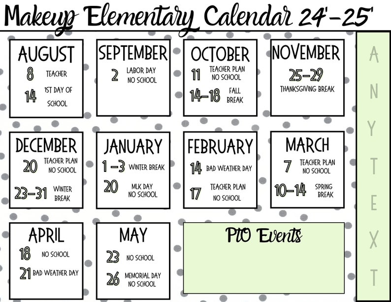 PTO Calendar Canva Edit . Instant Download . PTO Printable . School ...