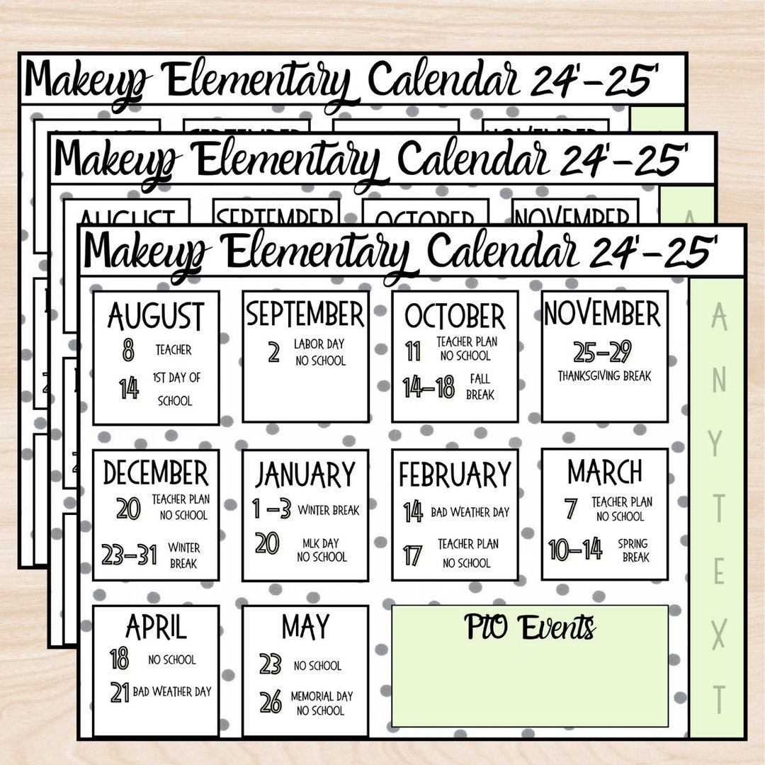 PTO Calendar Canva Edit . Instant Download . PTO Printable . School ...