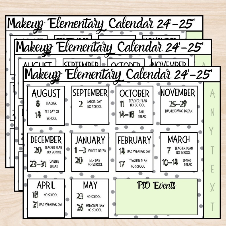 PTO Calendar Canva Edit . Instant Download . PTO Printable . School ...