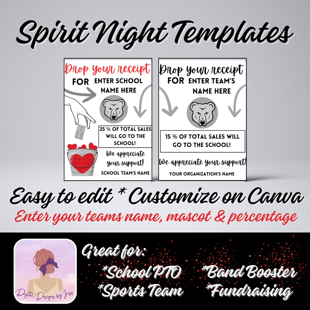 Spirit Night Flyers . Canva Edit . Instant Download . School ...
