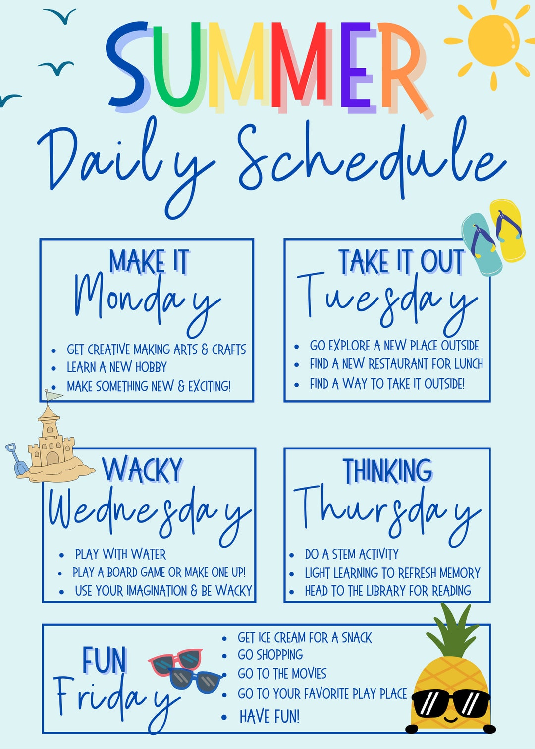 Kids Summer Daily Checklist . Instant Download . Summer Printable ...