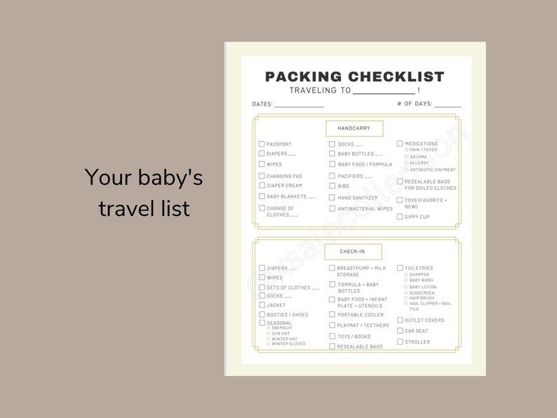 Travel Packing List Digital Printable - Instant Download, Vacation ...