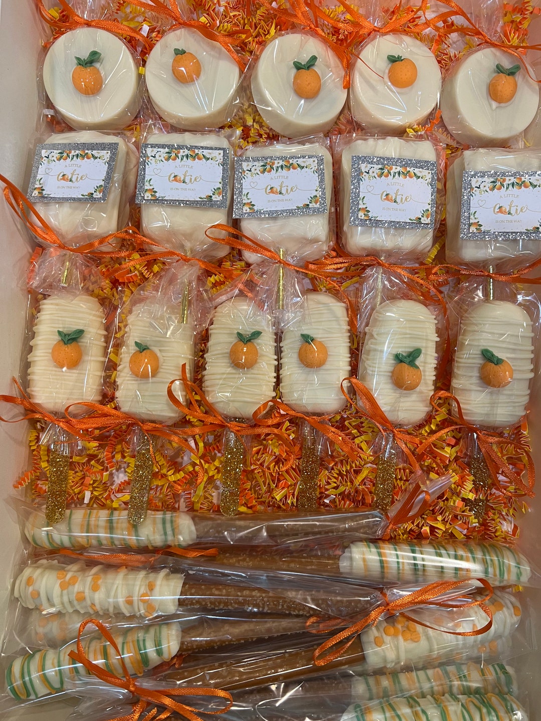 Little Cuties Orange Baby Shower Chocolate Treats, Oreos, Pops ...