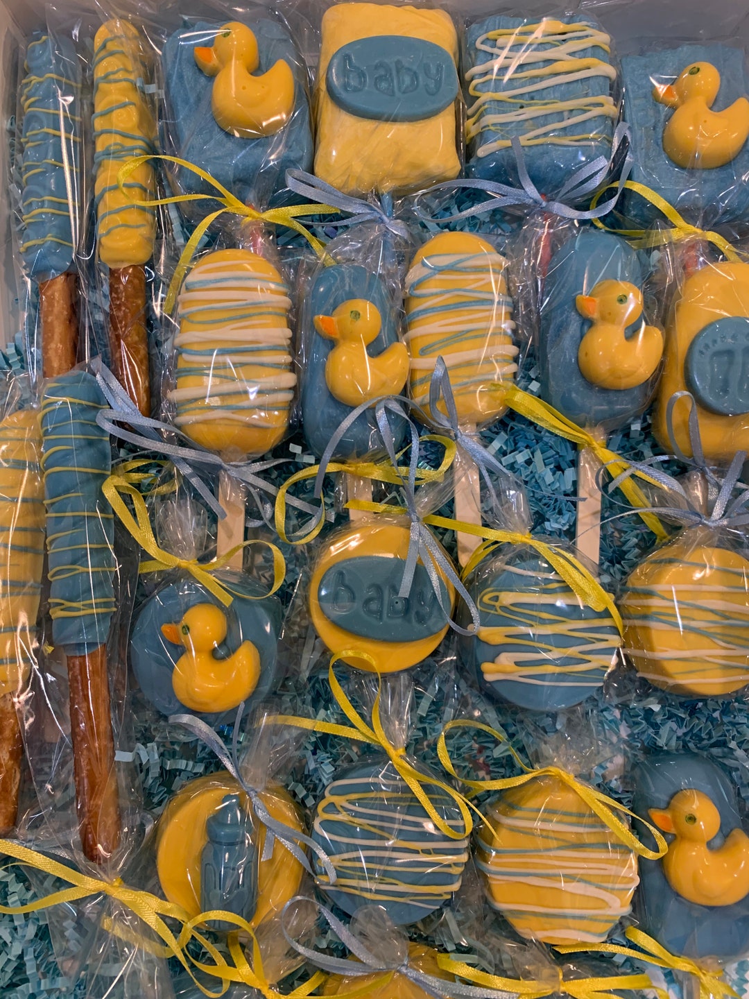 Cute Duck Rubber Ducky Yellow and Blue Chocolate Baby Shower Treats ...