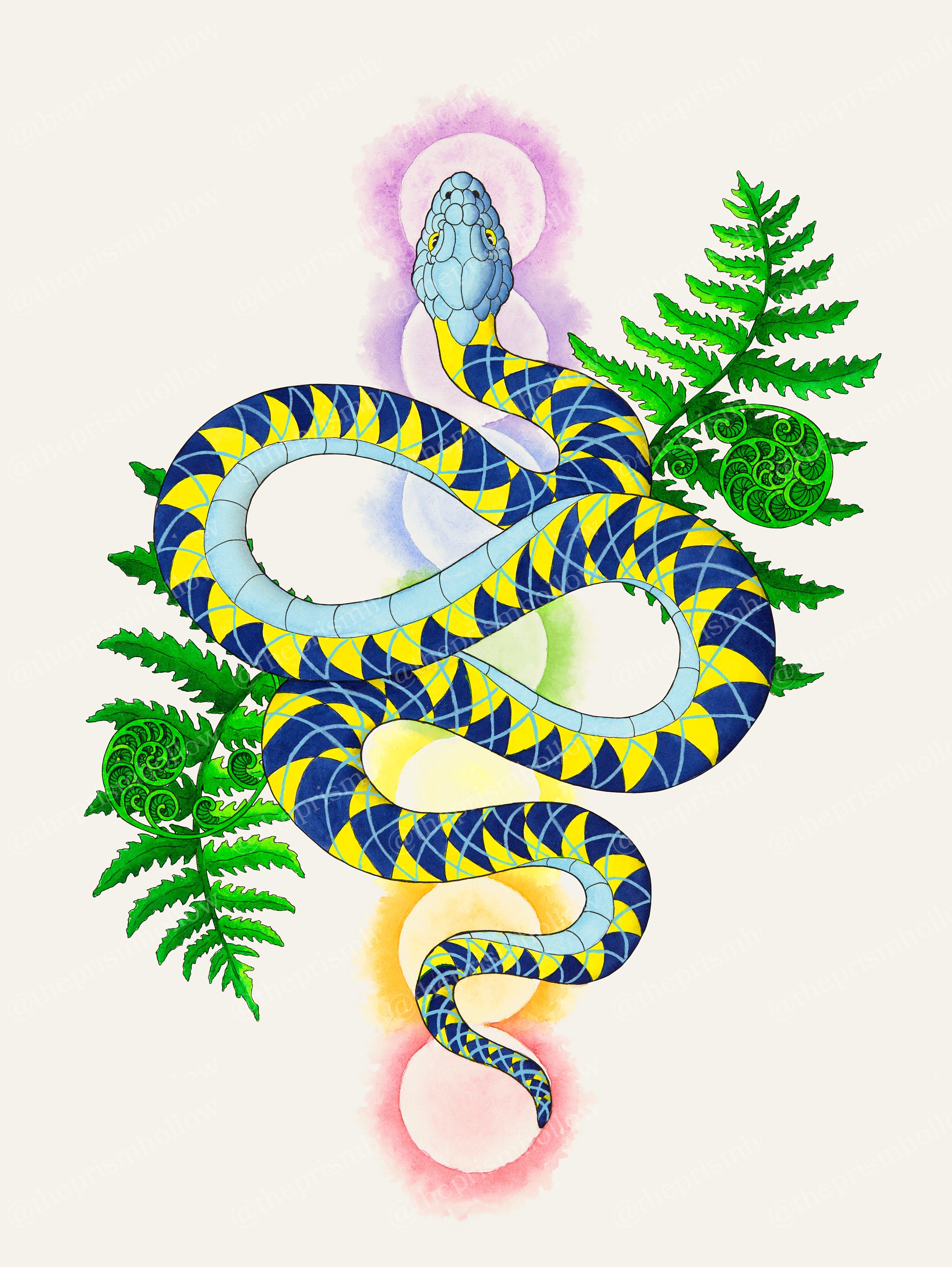 Rainbow Chakra Snake and Fern Canvas Tote, Watercolor Kundalini Yoga ...
