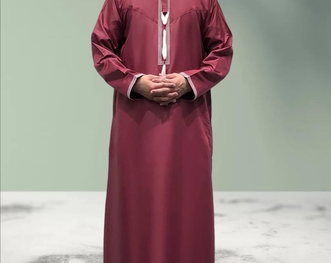Islamic Thobe Jubba With Embroidery for Muslim Men Long Sleeves Middle ...