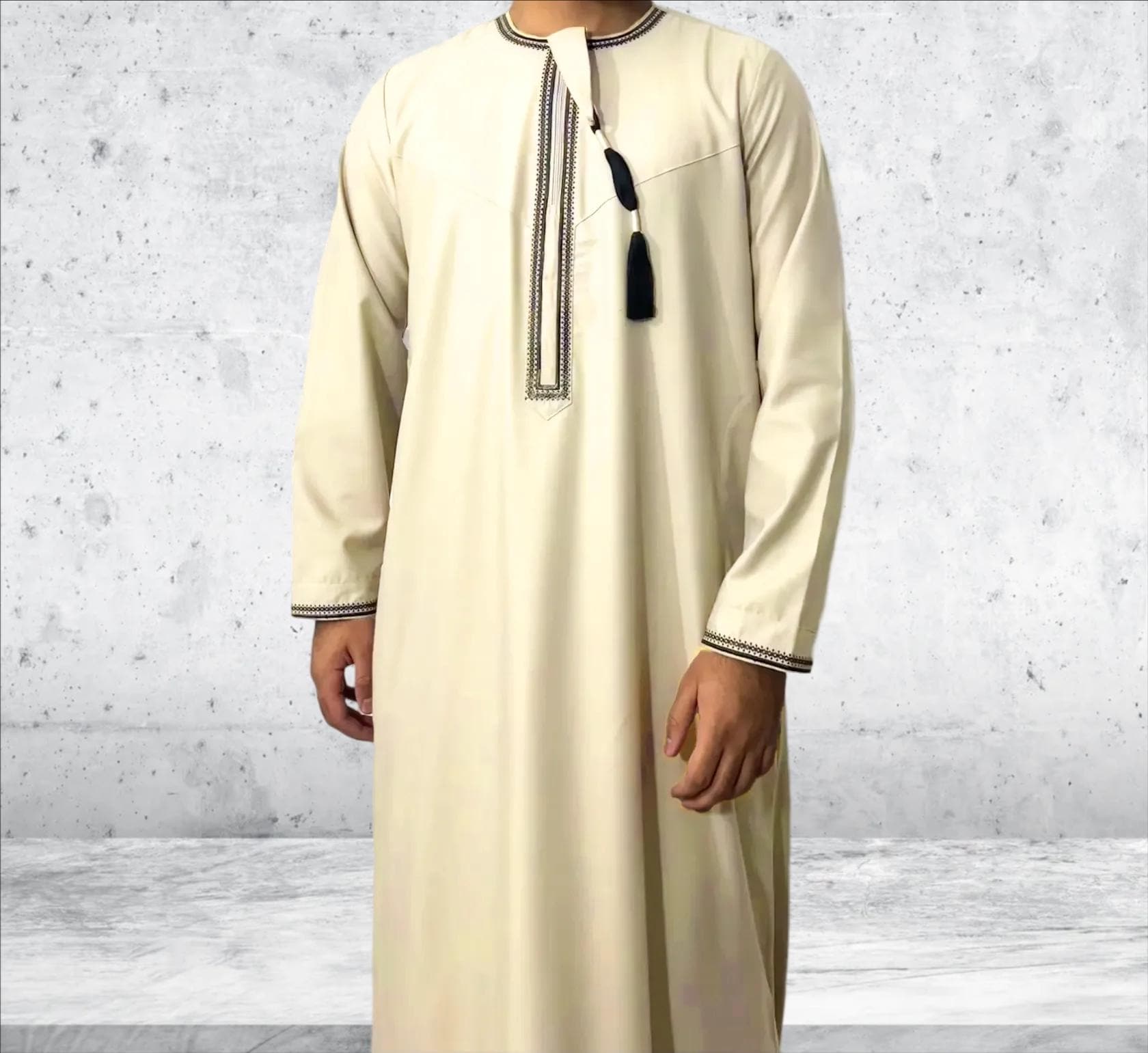 Embroidered Islamic Thobe Jubba: Cream Muslim Men's Long Sleeve Robe - Etsy