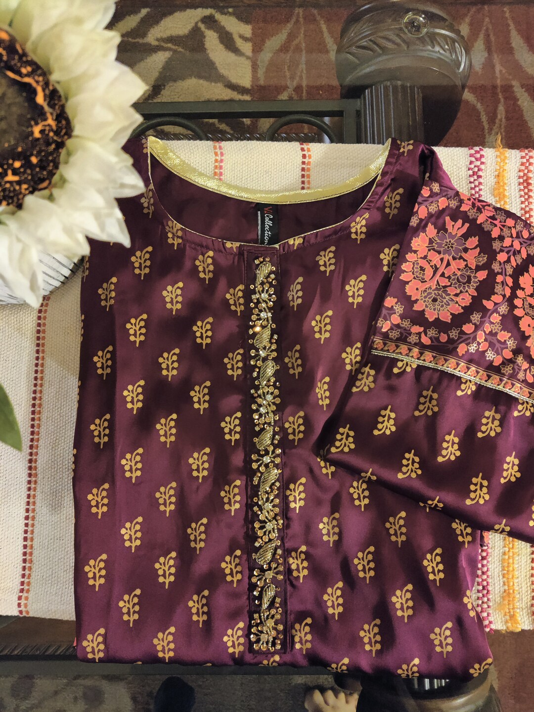 Pakistani Silk Shirt Kurti Kameez Block Print Enhancing With Beautiful ...