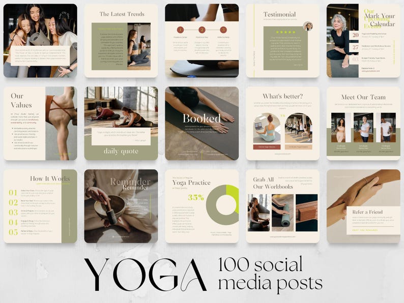 100 Yoga Social Media Post Templates | Yoga Studio Business Instagram ...