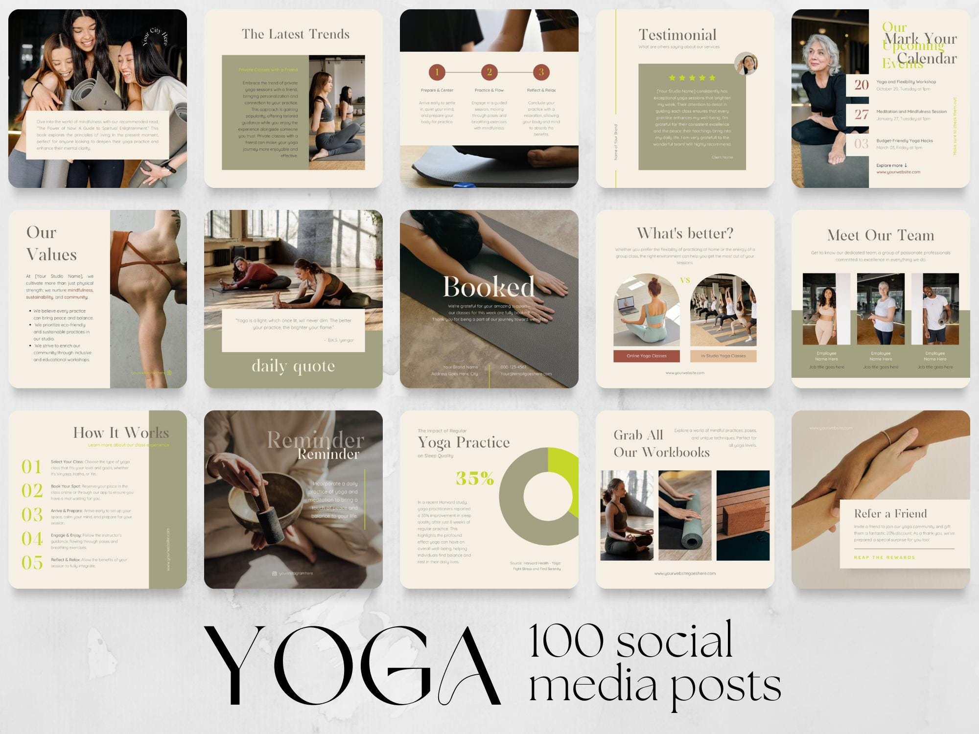 100 Yoga Social Media Post Templates Yoga Studio Business Instagram IG ...