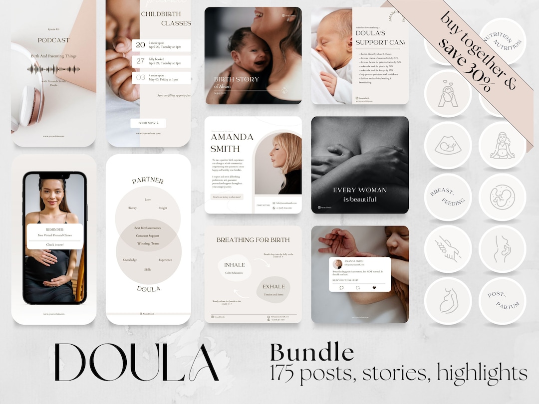 175 Doula Bundle: 50 Posts, 50 Stories, 75 Highlights | Birth Worker ...