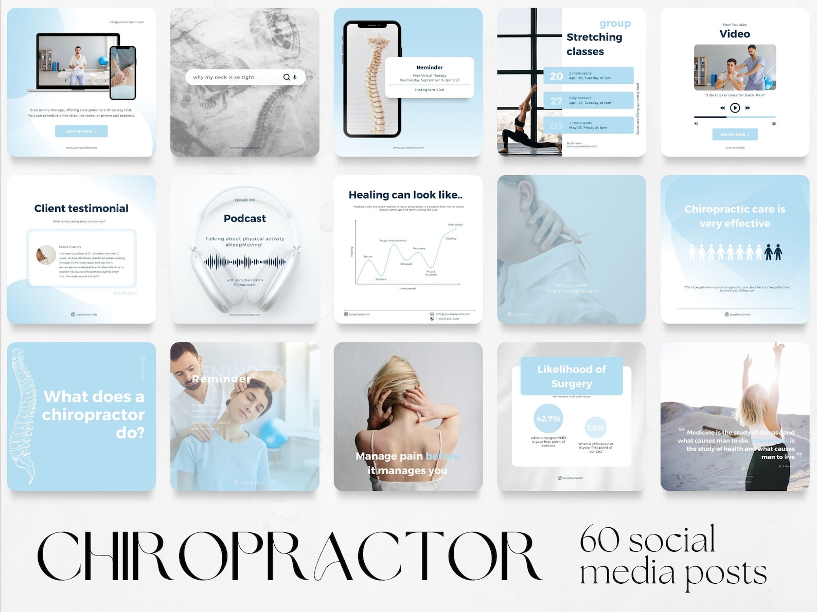 60 Chiropractor Social Media Posts Templates | Chiropractic Doctor ...