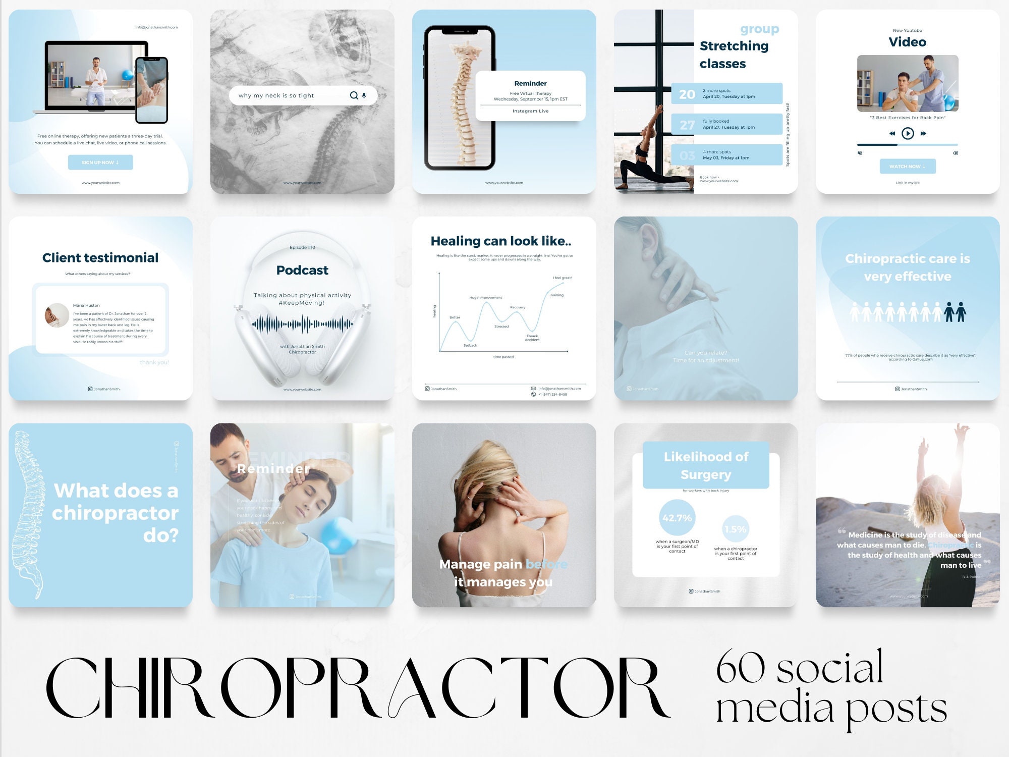 60 Chiropractor Social Media Posts Templates | Chiropractic Doctor ...