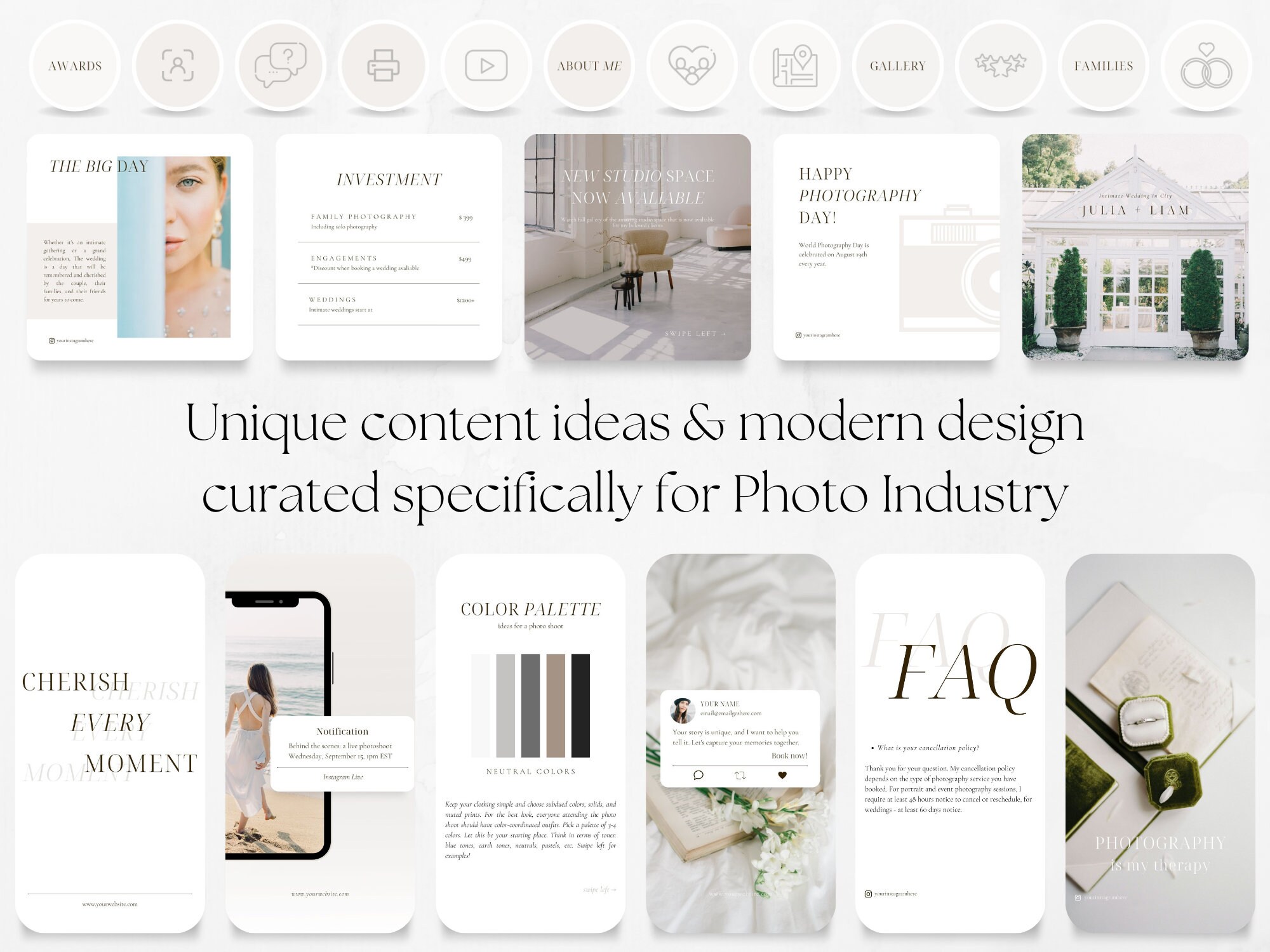 210 Photography Social Media Templates: Posts, Stories, Highlight Cover ...