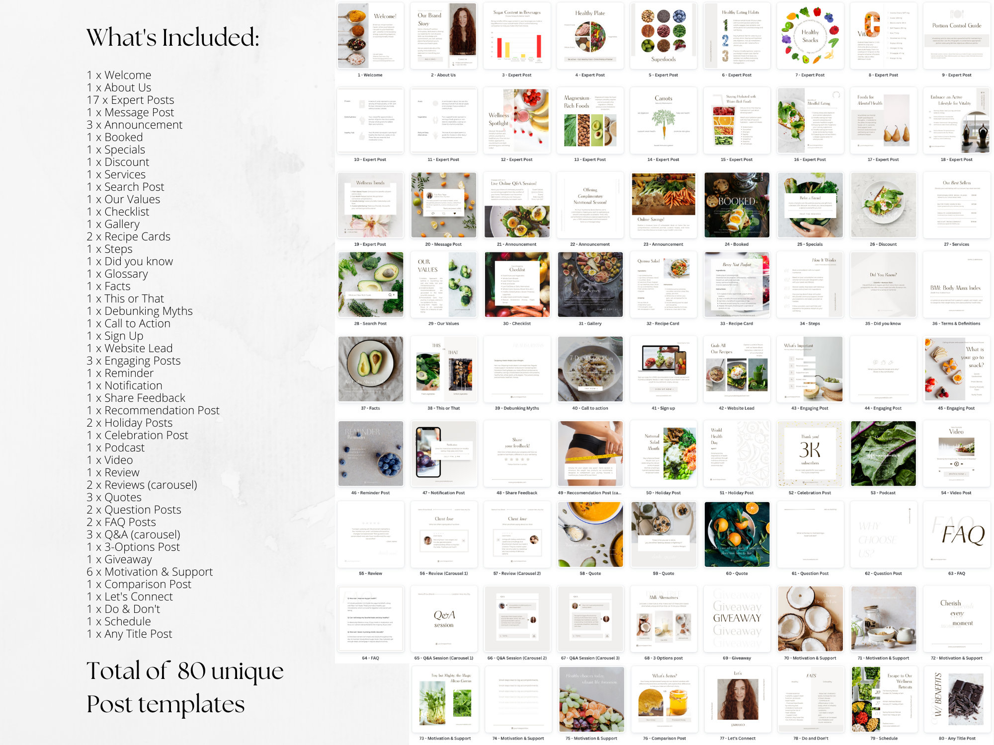80 Nutrition Social Media Post Templates Health Wellness - Etsy