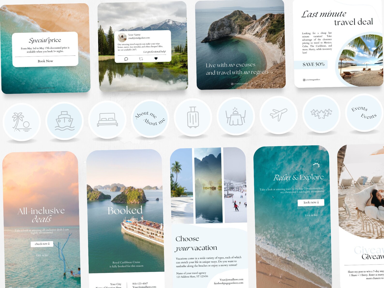 220 Travel Bundle: 70 Posts, 70 Stories, 80 Highlight Covers ...