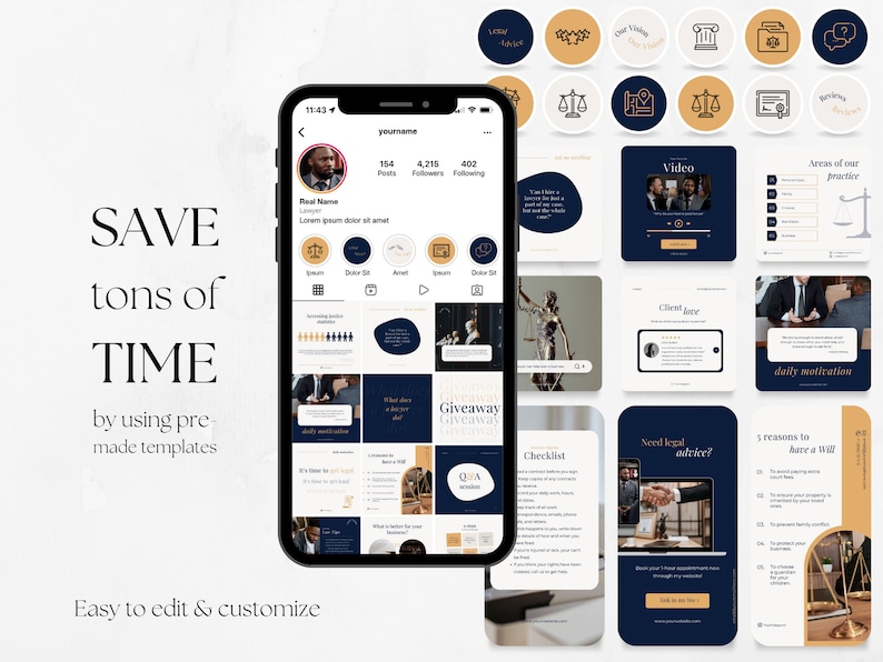 200 Lawyer BUNDLE: 60 Posts, 60 Stories, 80 Highlight Covers Template ...