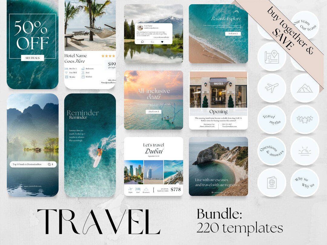 220 Travel Bundle: 70 Posts, 70 Stories, 80 Highlight Covers ...