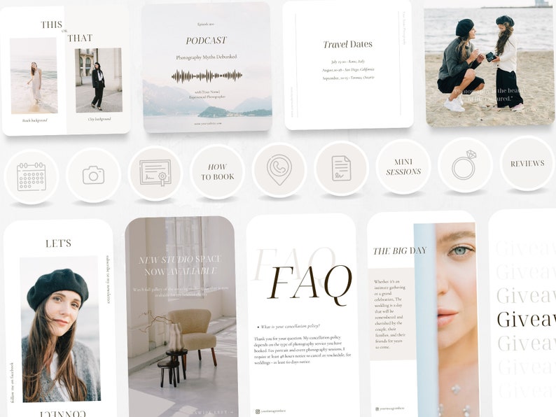 210 Photography Social Media Templates: Posts, Stories, Highlight Cover ...