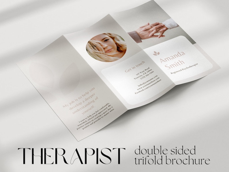 Psychologist Therapist Brochure | Trifold, Double Sided Flyer, Customizable Canva Template ...