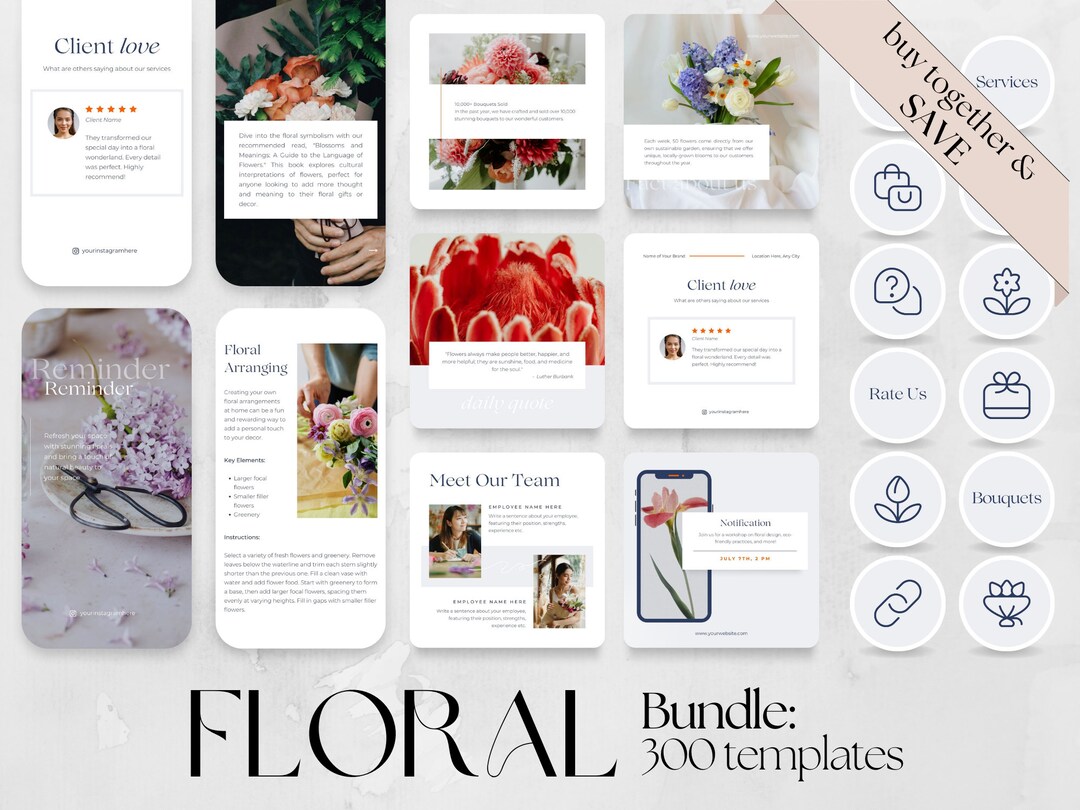 BUDNLE: 300 Floral Posts, Stories, Highlight Covers Social Media ...