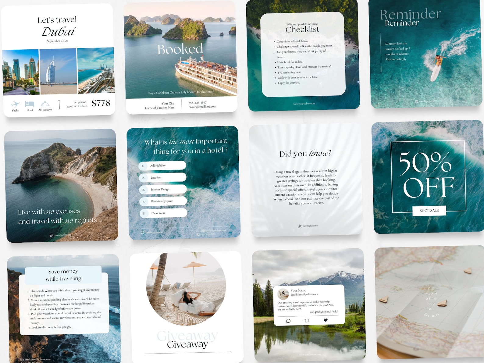 70 Travel Social Media Posts Templates | Facebook Instagram IG, Travel ...