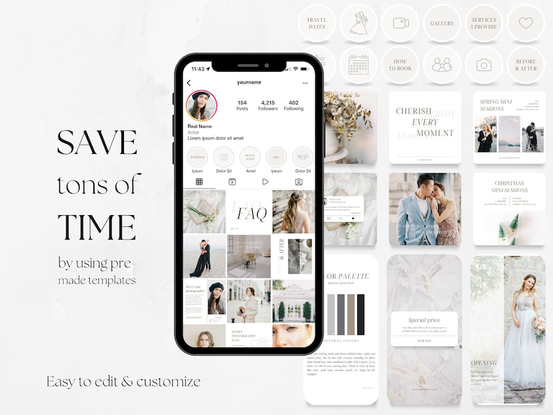 210 Photography Social Media Templates: Posts, Stories, Highlight Cover ...