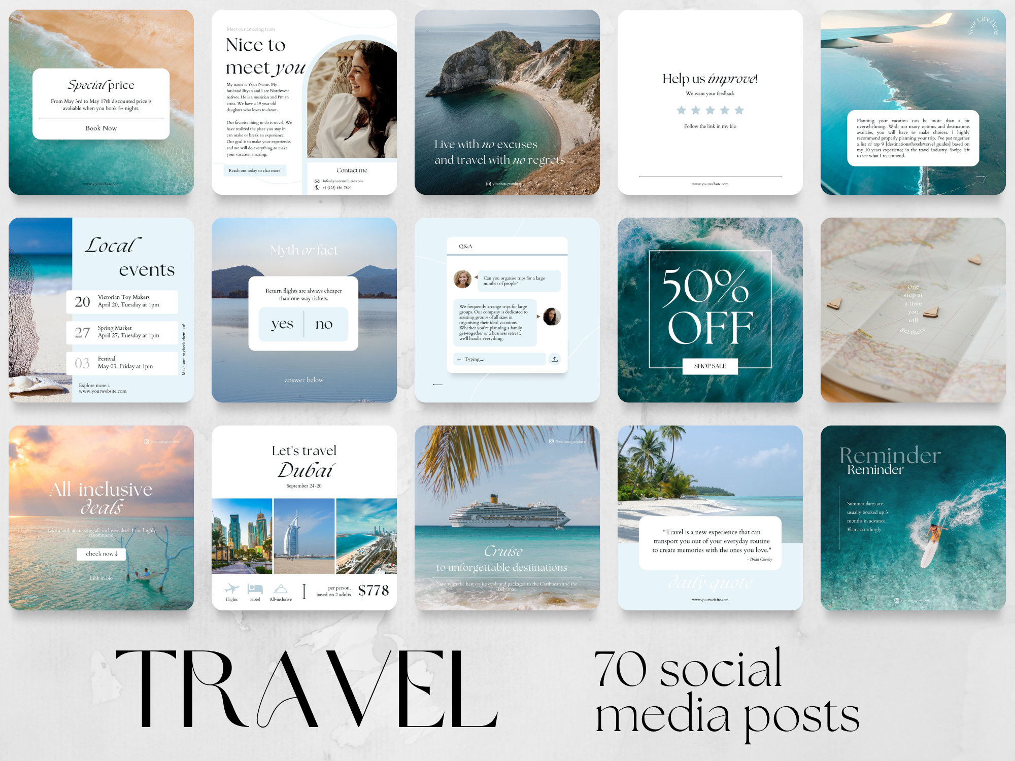 70 Travel Social Media Posts Templates Facebook Instagram IG, Travel ...