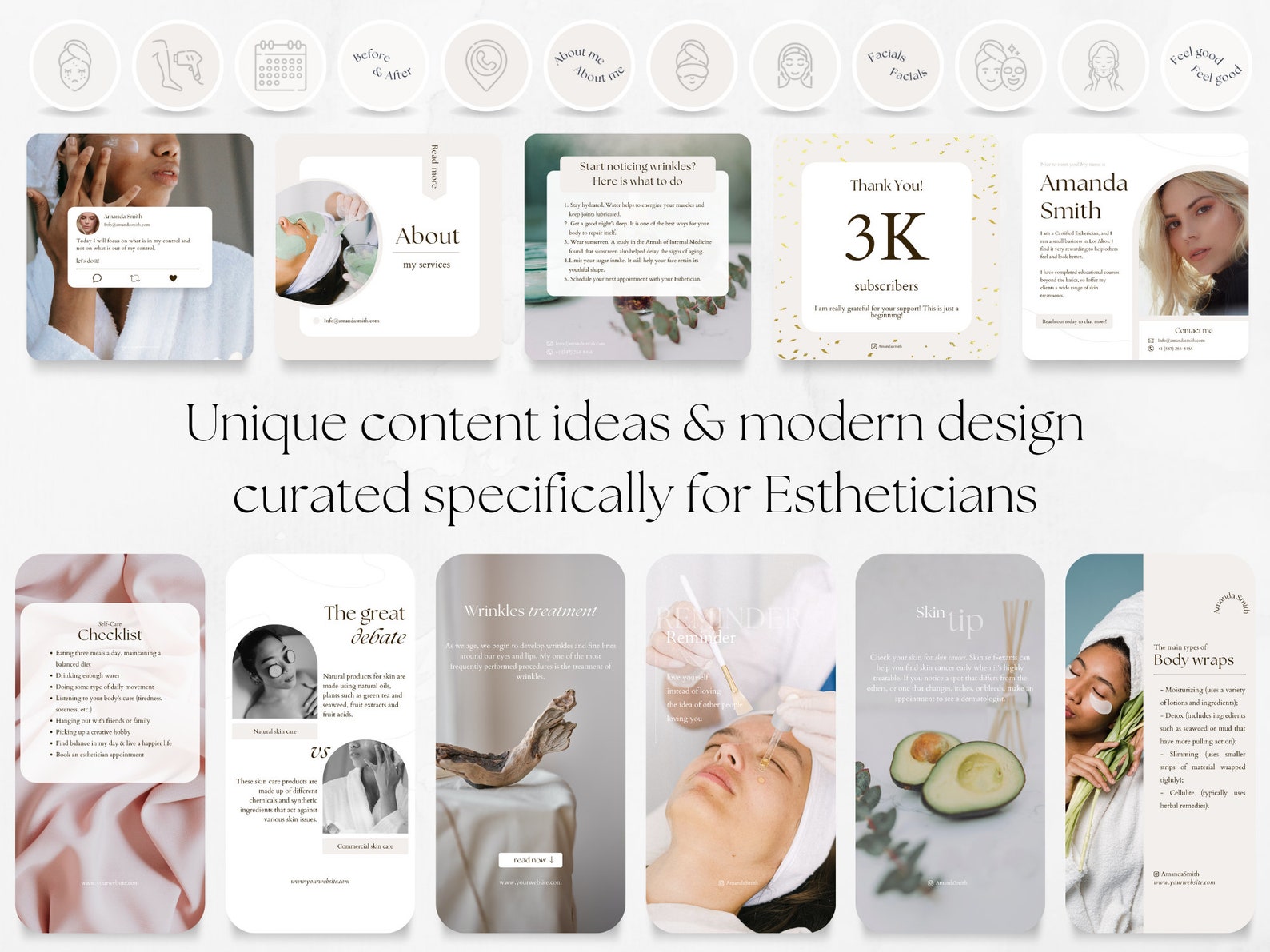 200 Esthetician Bundle: 60 Posts, 60 Stories, 80 Highlights Templates ...