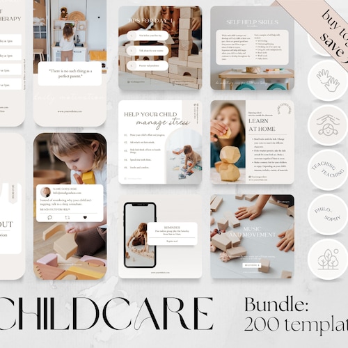 200 Childcare Social Media Bundle Template: 50 Posts 50 - Etsy