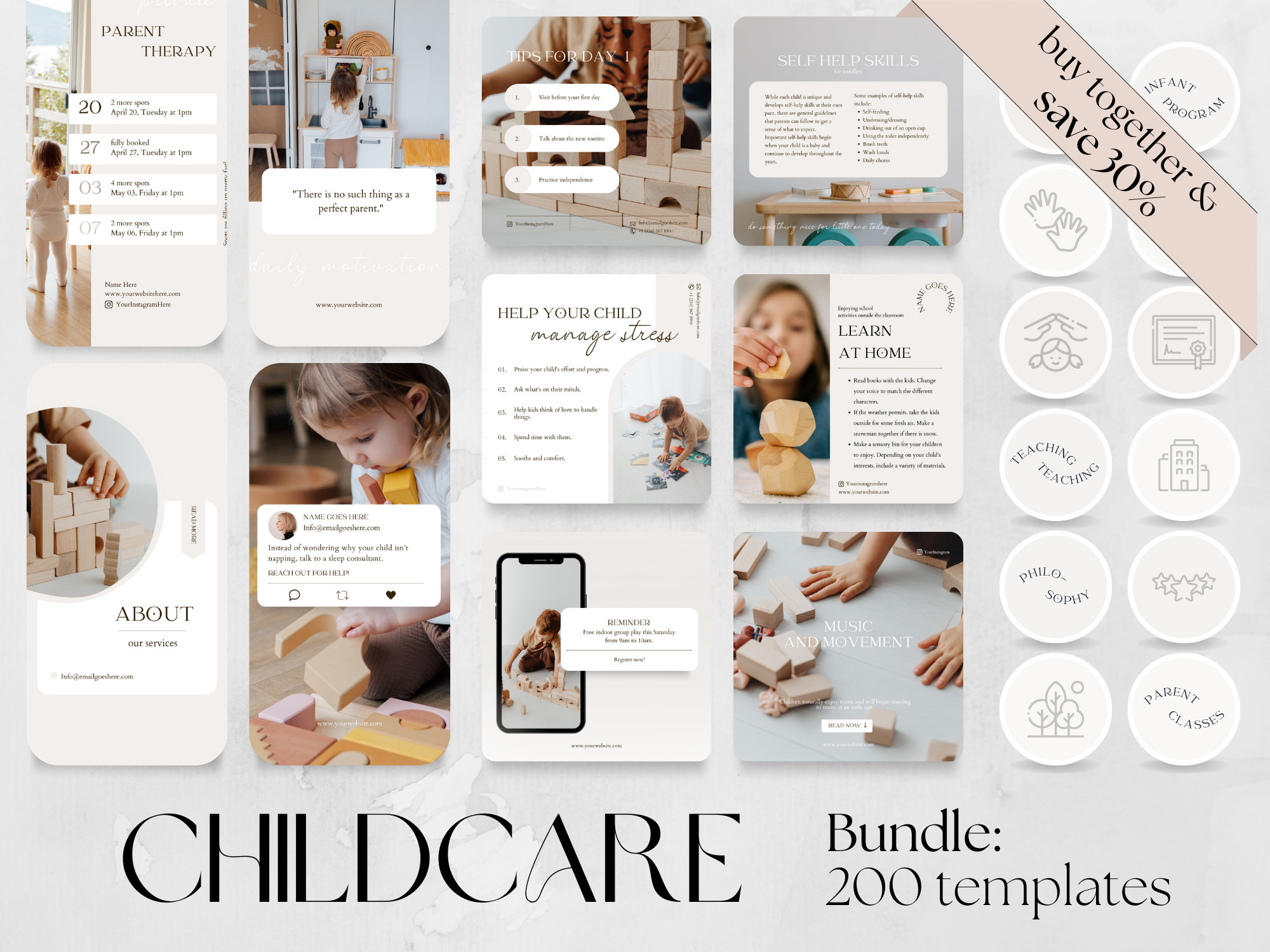 200 Childcare Social Media Bundle Template: 50 Posts, 50 Stories, 100 ...