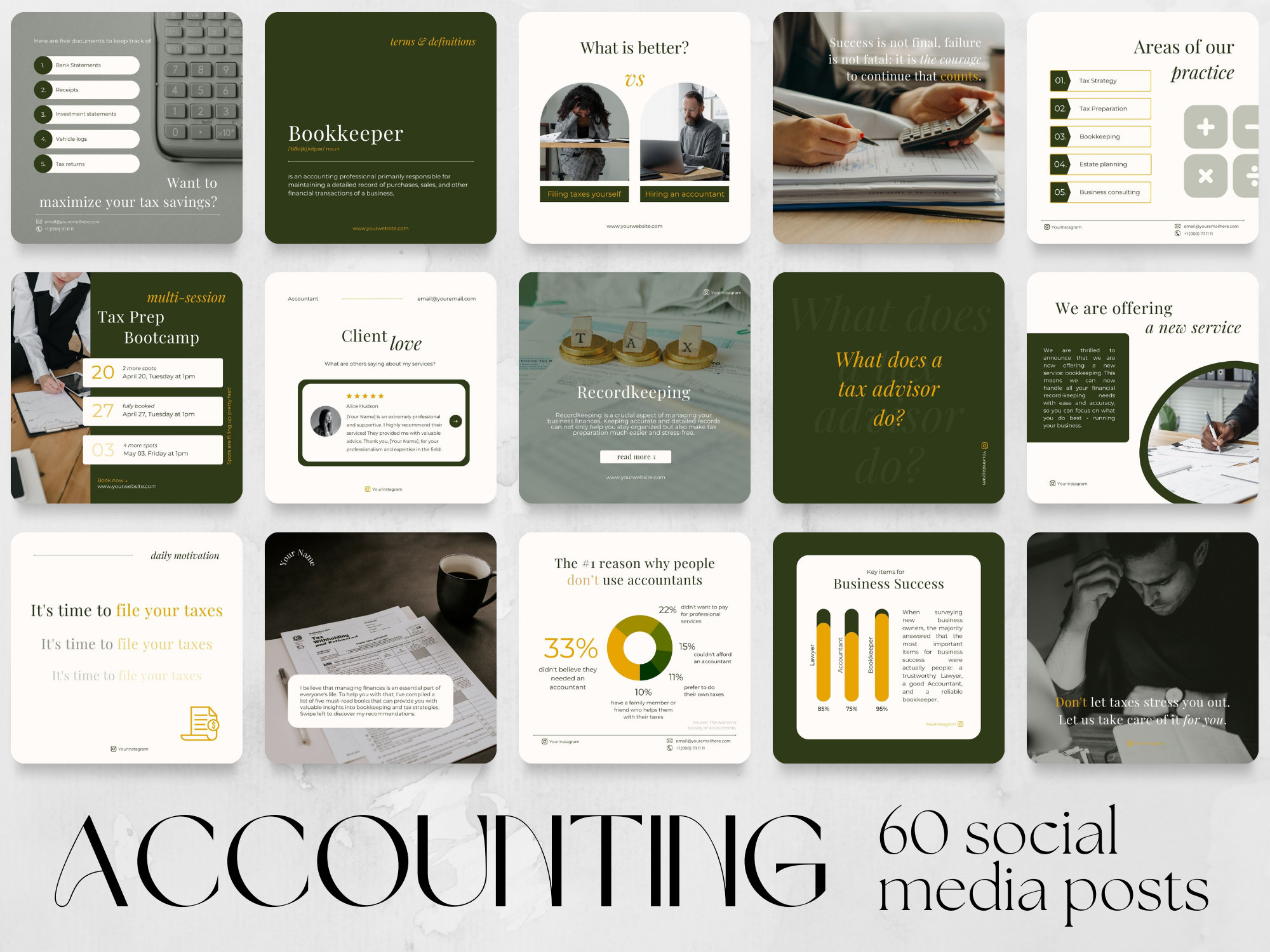 60 Accounting Bookkeeping Tax Social Media Post Templates | Firm Office ...