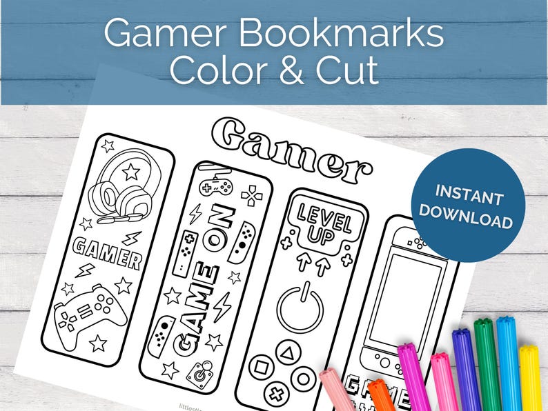 Printable Gamer Coloring Bookmarks: Video Game DIY Craft (digital ...