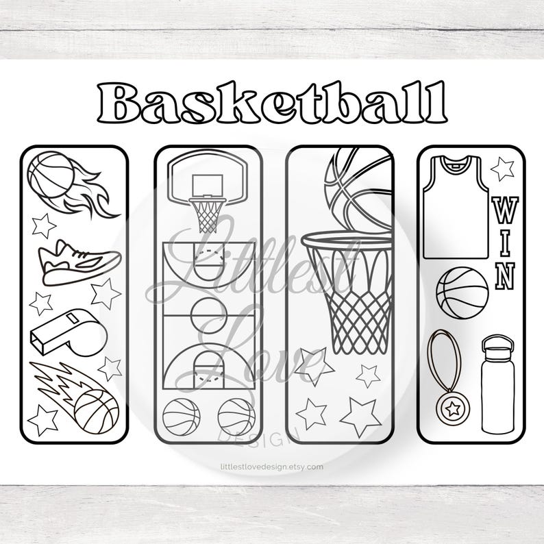 Basketball Coloring Bookmarks - Party Favors - Printable Kids Craft ...