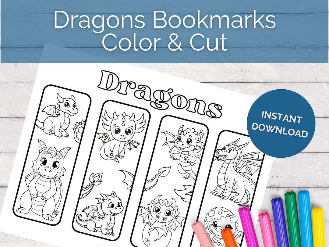 Printable Dragon Coloring Bookmarks: Fantasy DIY Reading Reward ...