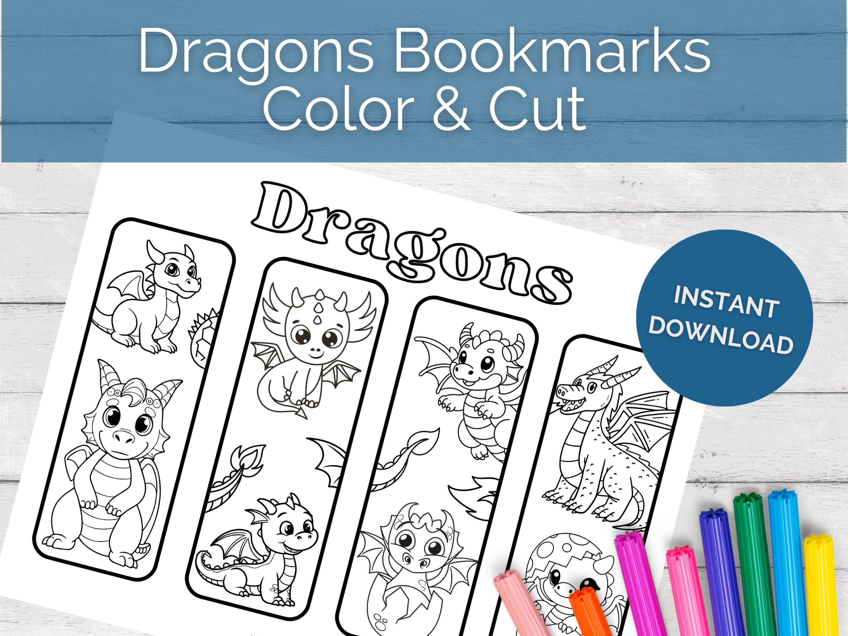Printable Dragon Coloring Bookmarks: Fantasy DIY Reading Reward ...