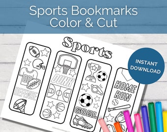 Printable Color Your Own Sports Bookmarks. Instant Digital Download. 4 ...