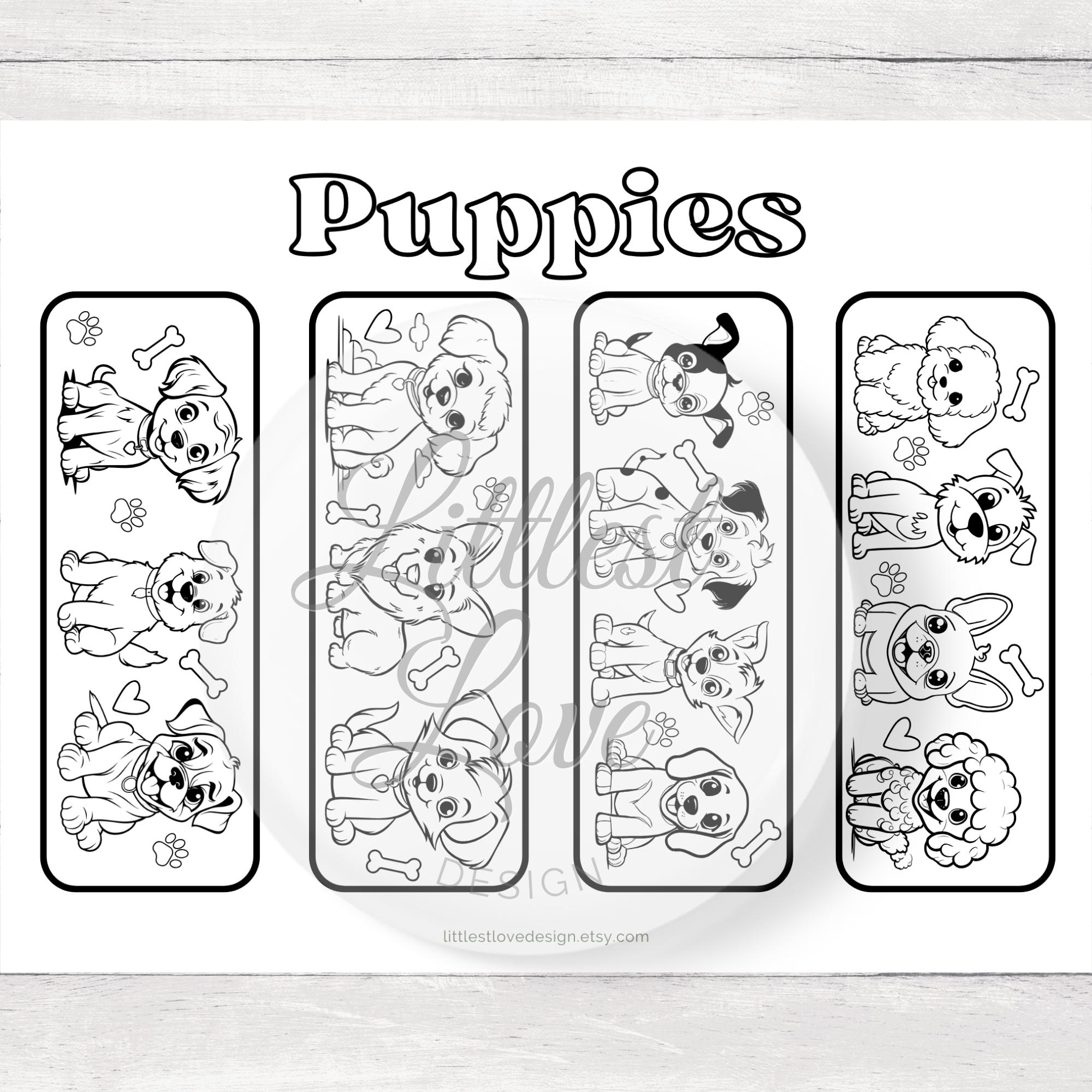 Puppy Coloring Bookmarks | Printable Dog Designs | Digital Download ...