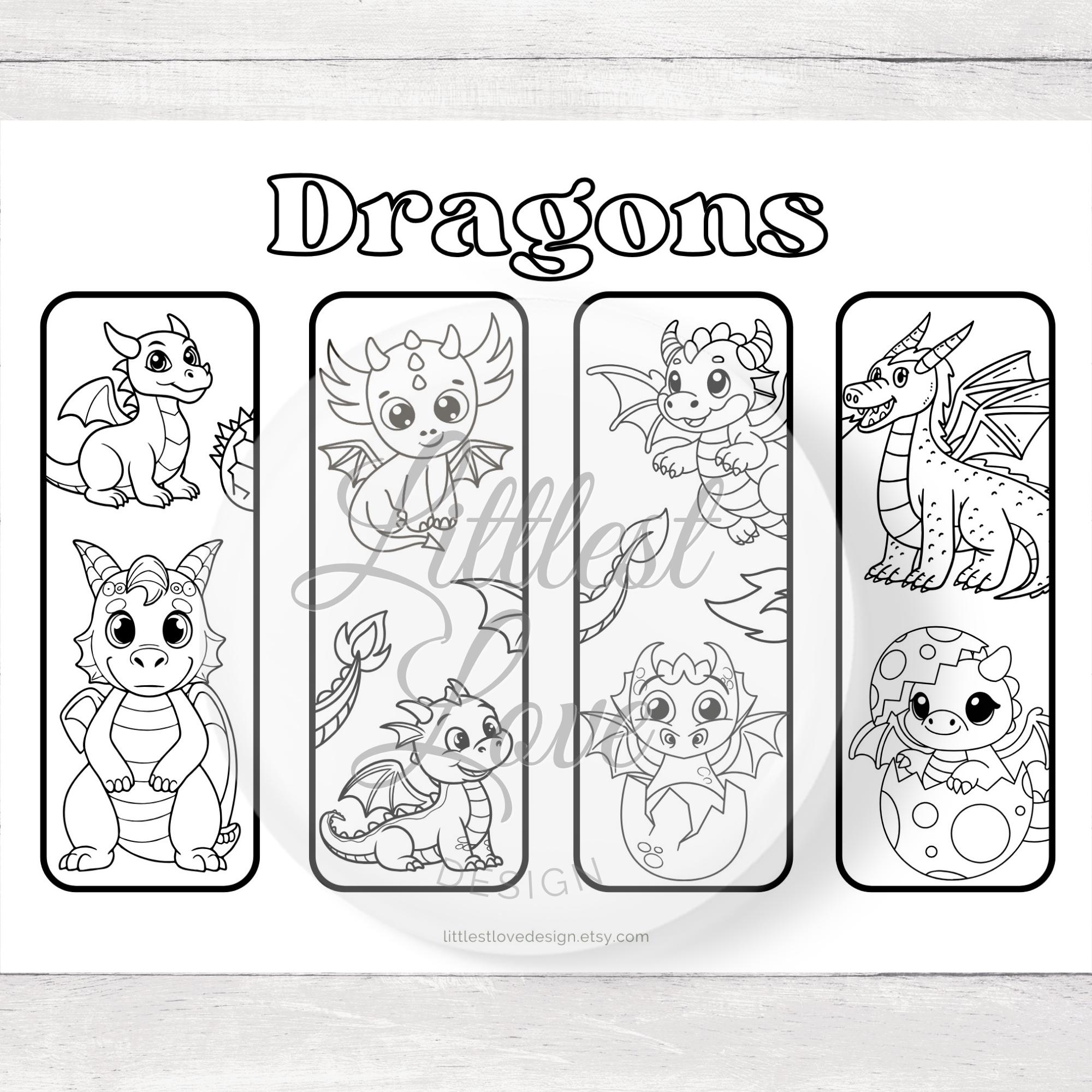 Printable Dragon Coloring Bookmarks: Fantasy DIY Reading Reward ...