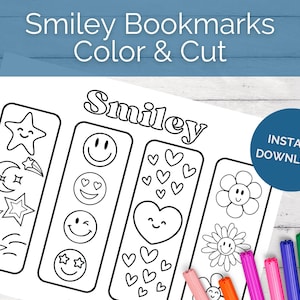 Retro 90s Smiley Face Coloring Bookmarks: Kids Craft, Party Favor ...