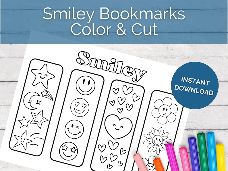 Retro 90s Smiley Face Coloring Bookmarks: Kids Craft, Party Favor ...