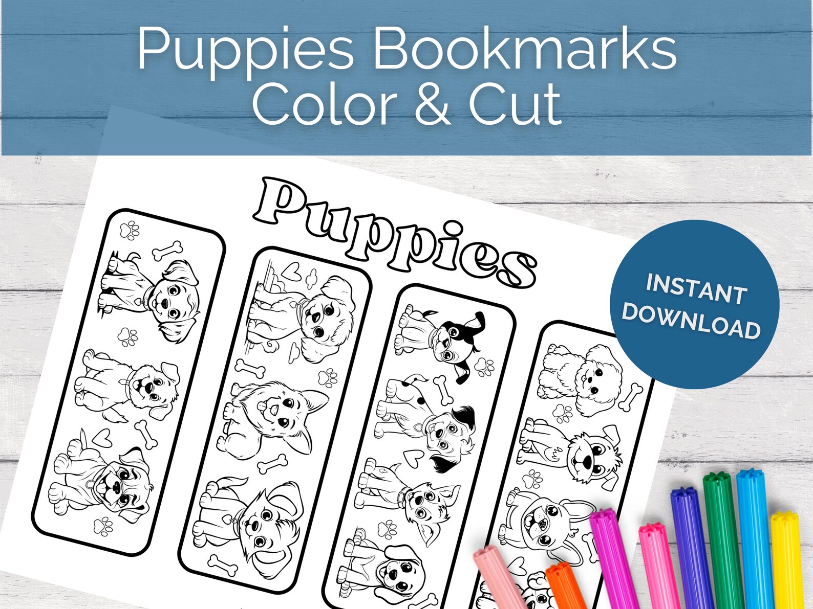 Puppy Coloring Bookmarks | Printable Dog Designs | Digital Download - Etsy