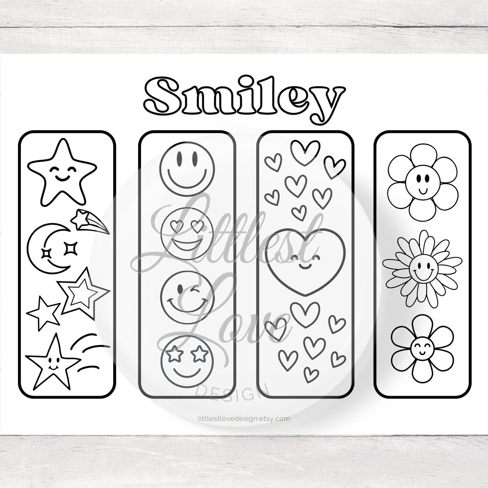 Retro 90s Smiley Face Coloring Bookmarks: Kids Craft, Party Favor ...