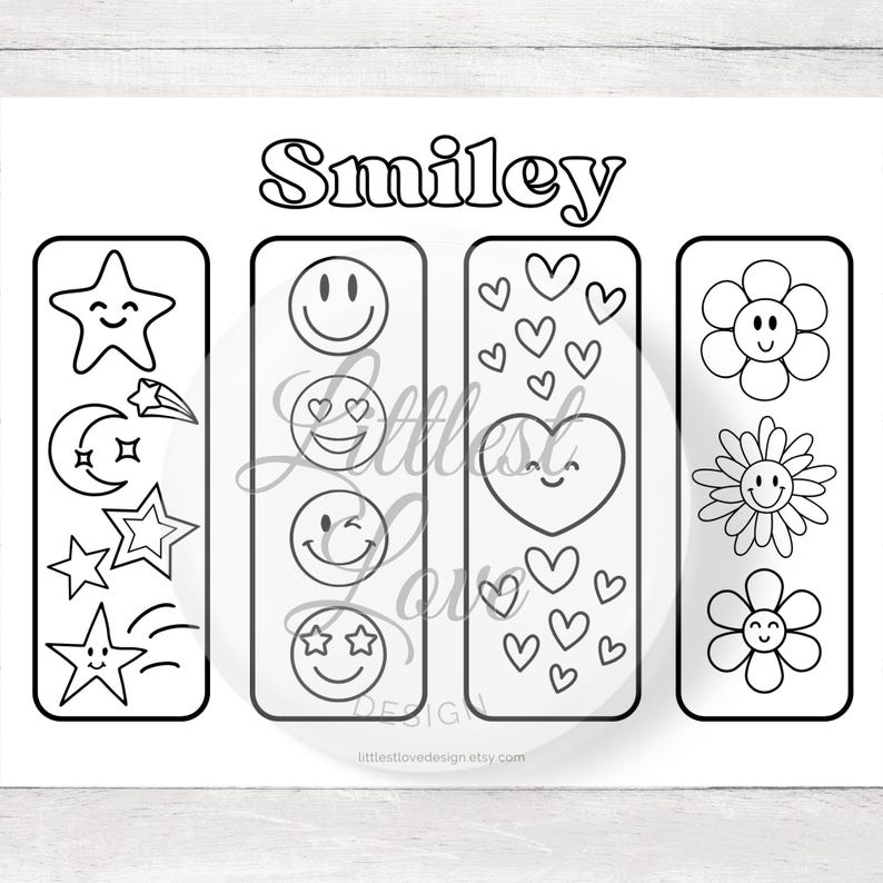 Retro 90s Smiley Face Coloring Bookmarks: Kids Craft, Party Favor ...