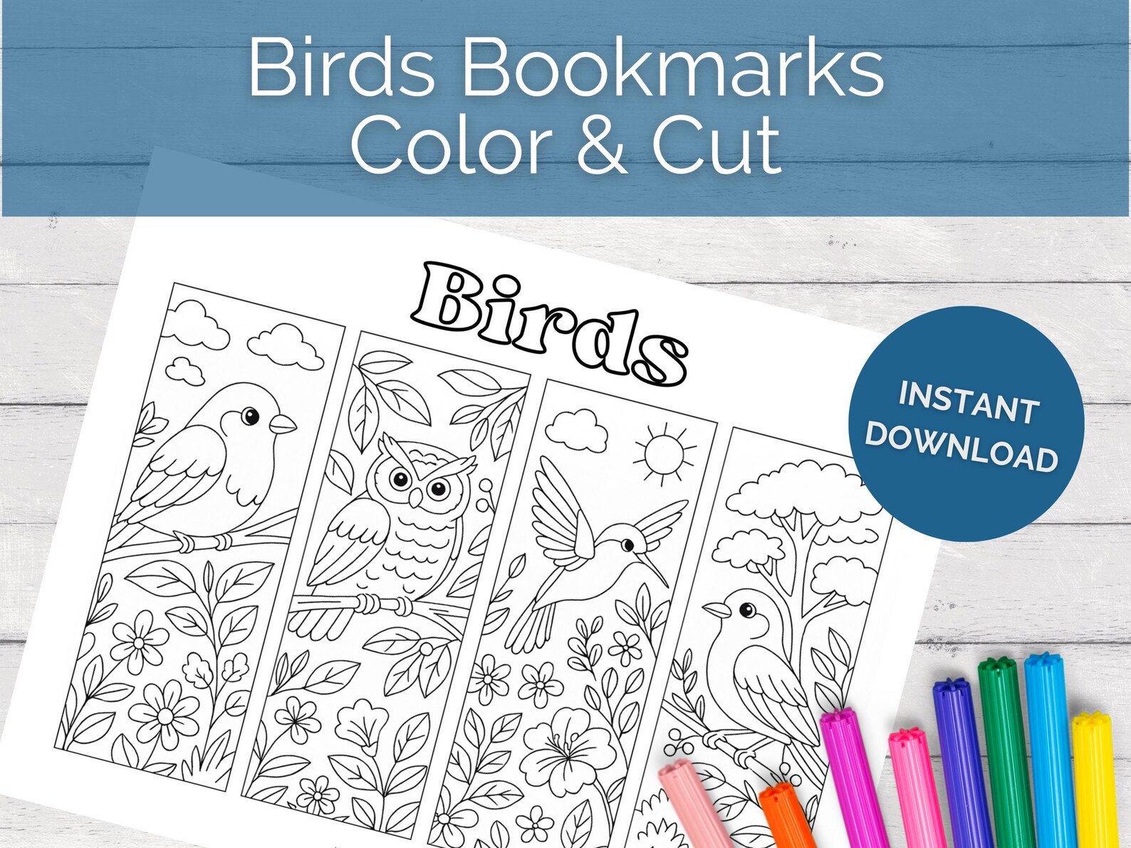 Printable Bird Coloring Bookmarks | Relaxing DIY Craft (instant ...